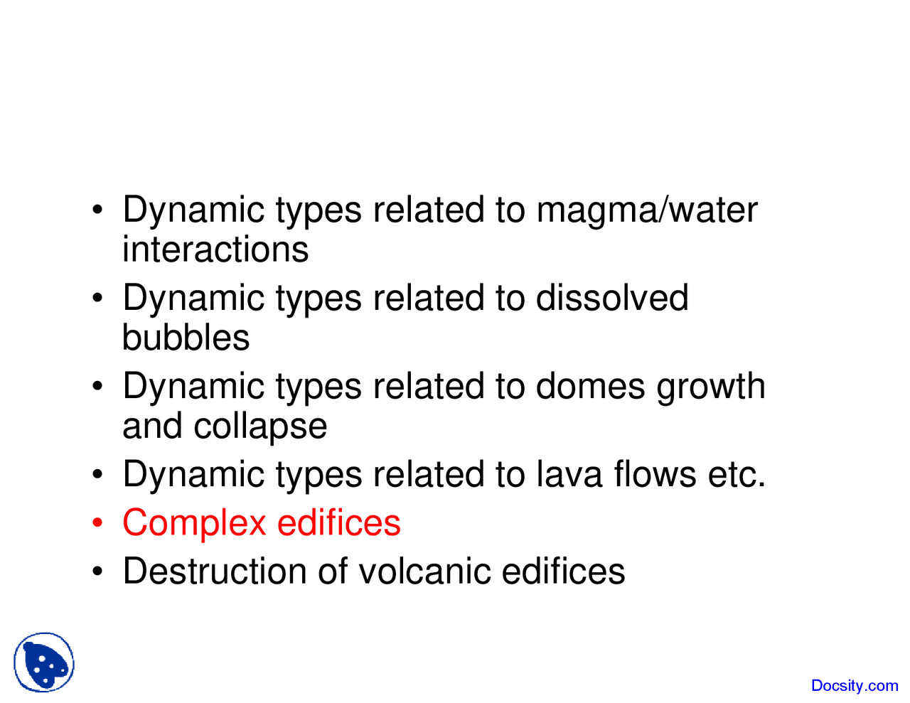 Complex Edifices Geochemistry I Lecture Slides Docsity