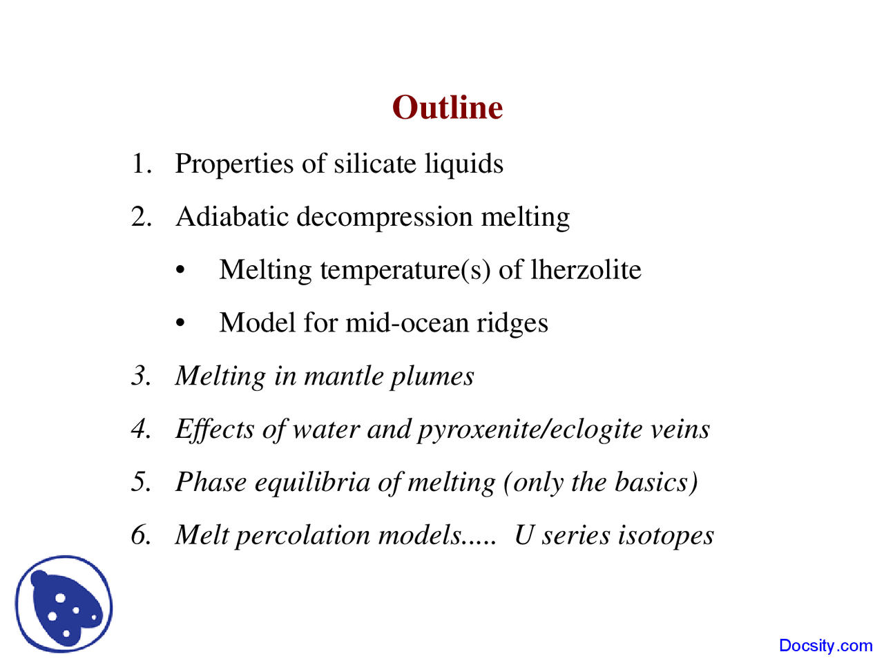Silicate Liquids Geochemistry I Lecture Slides Docsity