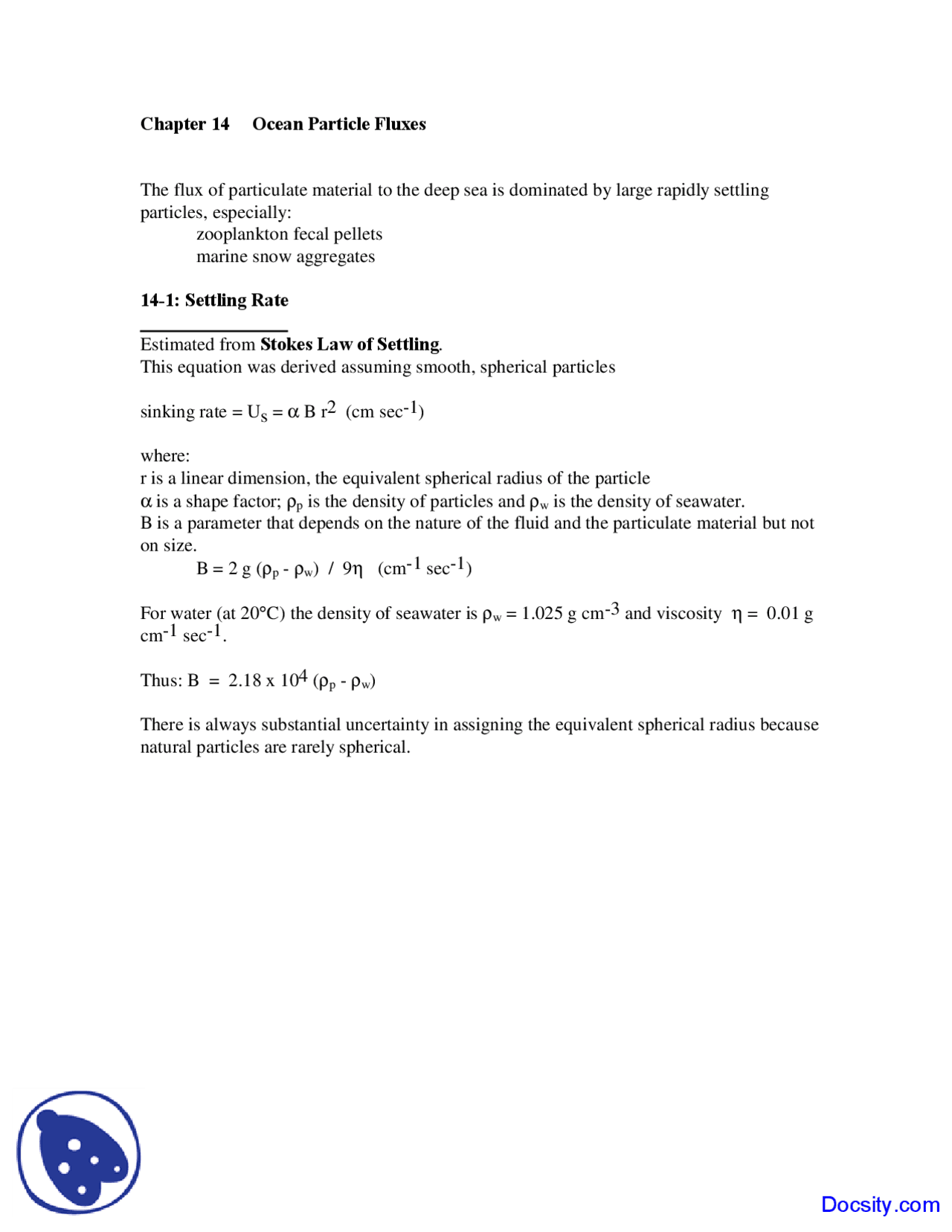Ocean Particle Geochemistry I Lecture Notes Docsity