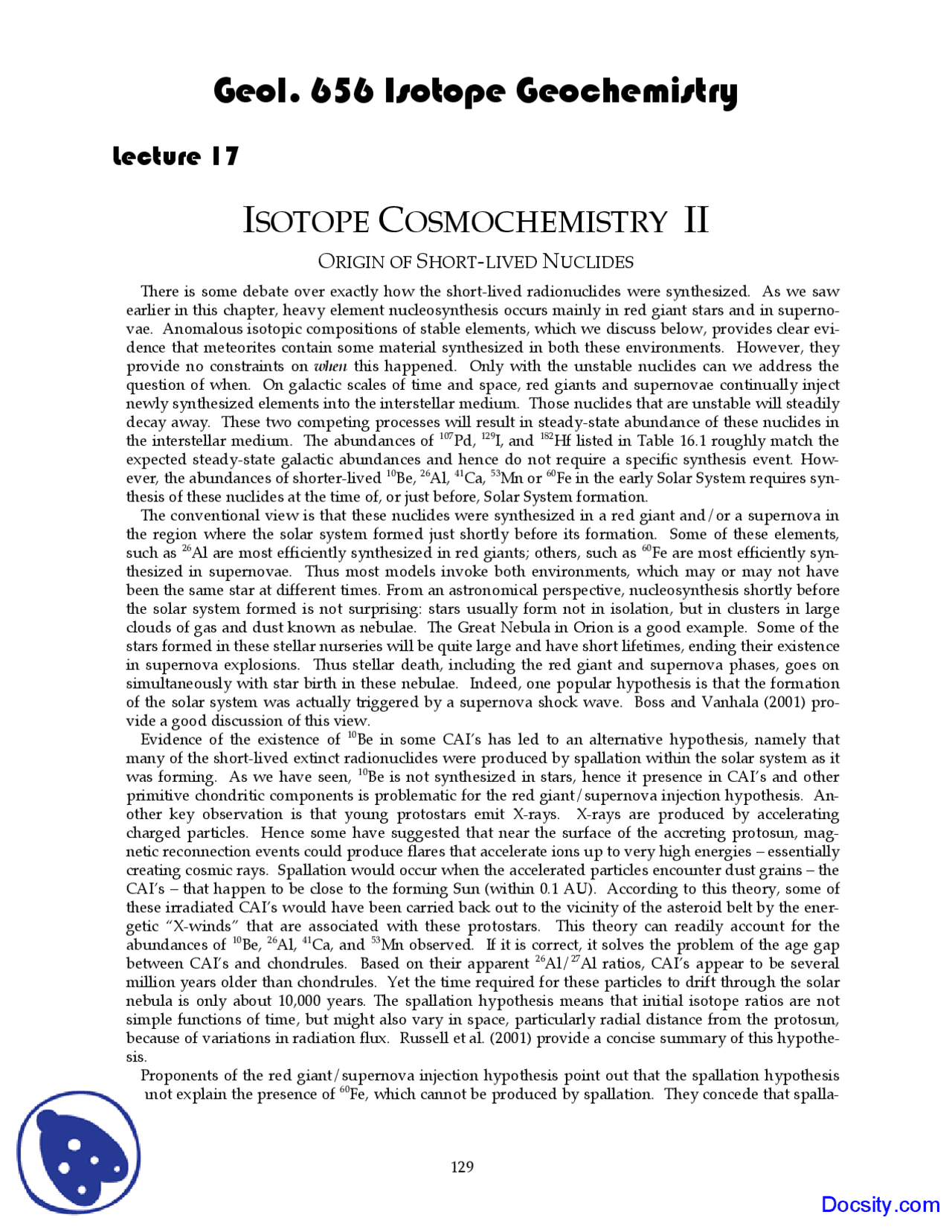 Cosmogenic - Geochemistry I - Lecture Notes | Study notes Geochemistry ...