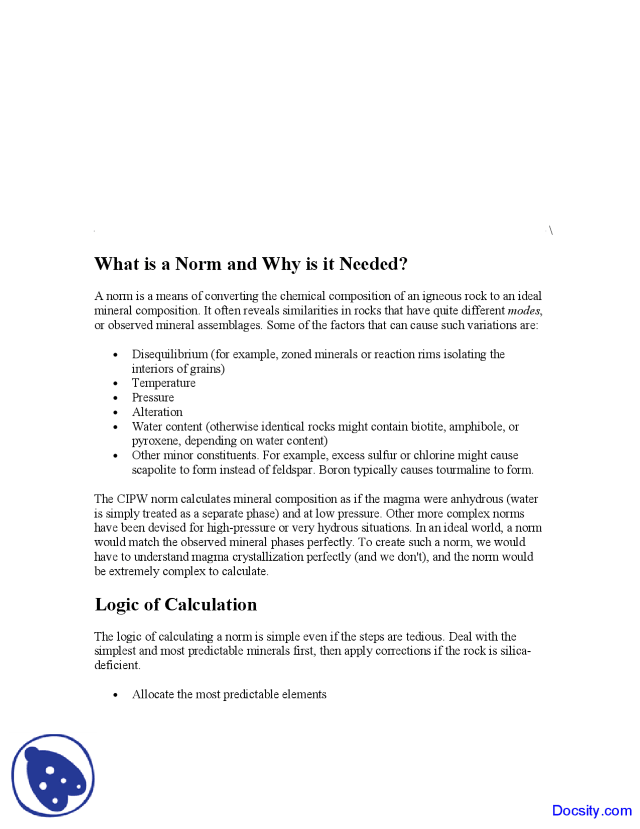 Norm - Geochemistry I - Lecture Notes - Docsity
