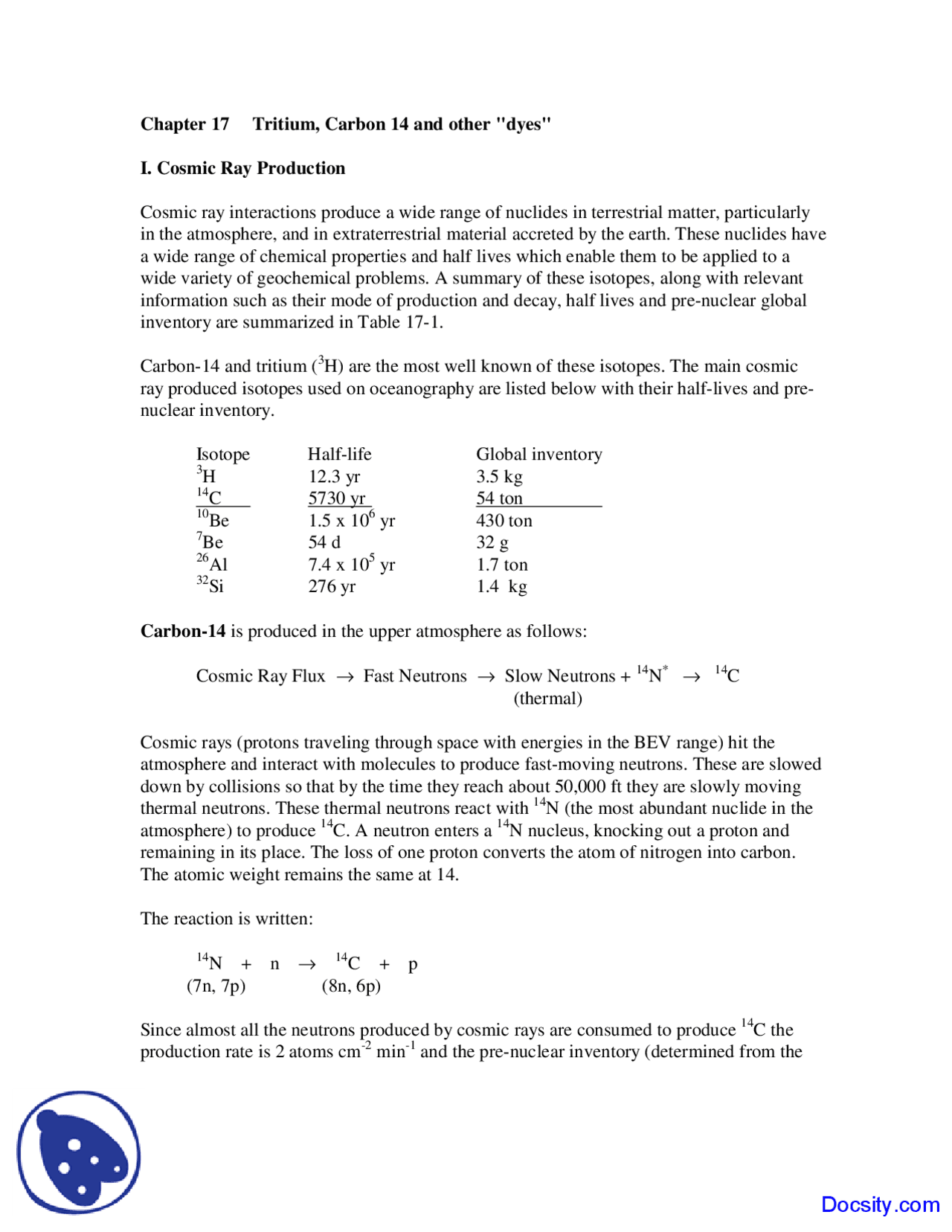 Cosmic Ray Geochemistry I Lecture Notes Docsity
