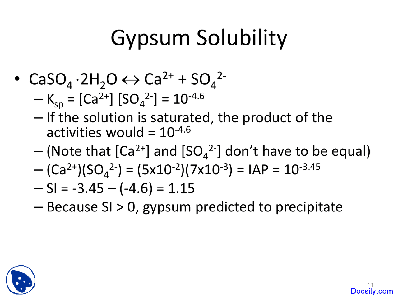 Gypsum Solubility Geochemistry I Lecture Slides Slides