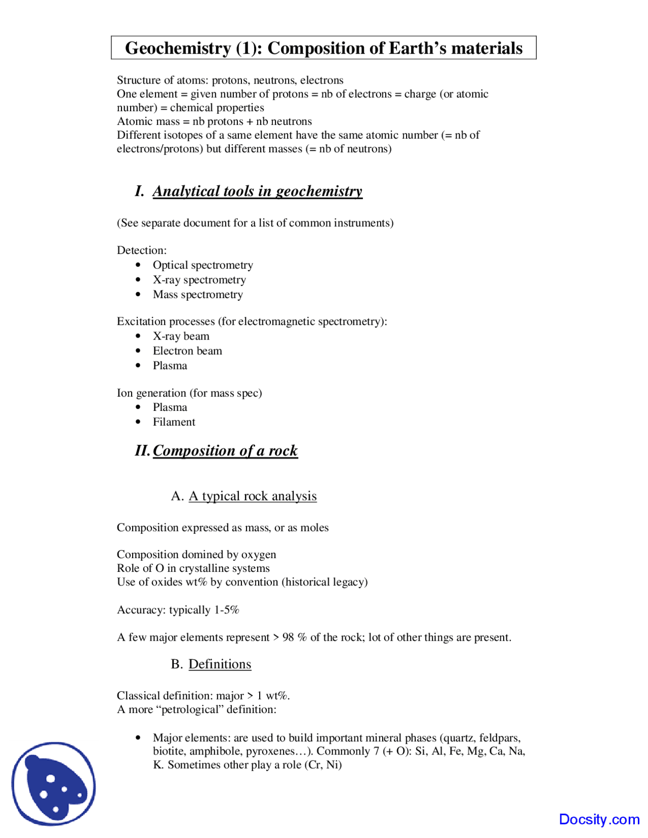Analytical Tools Geochemistry I Lecture Notes Docsity
