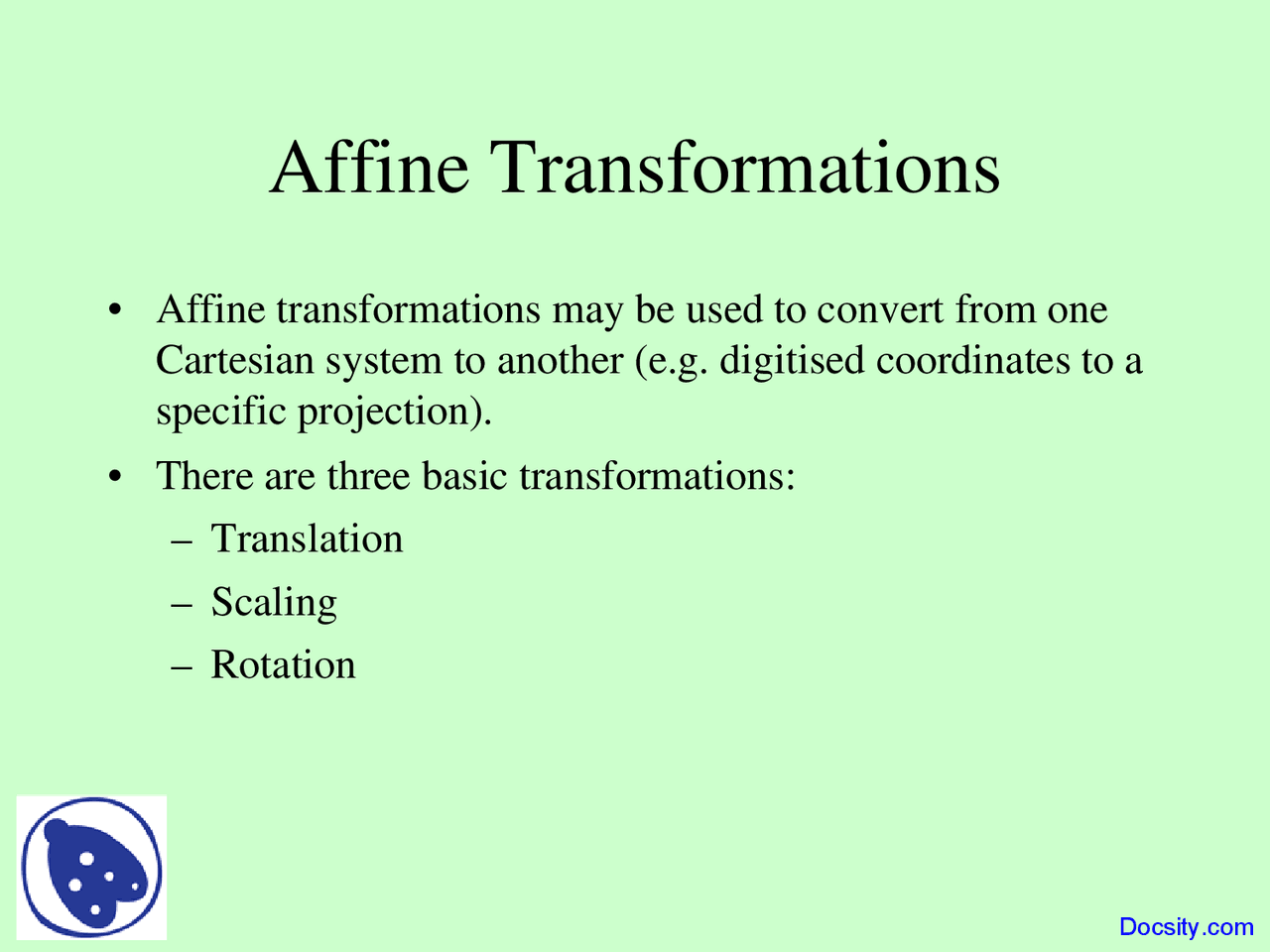 Affine Transformations Gis And Mapping Lecture Slides Docsity