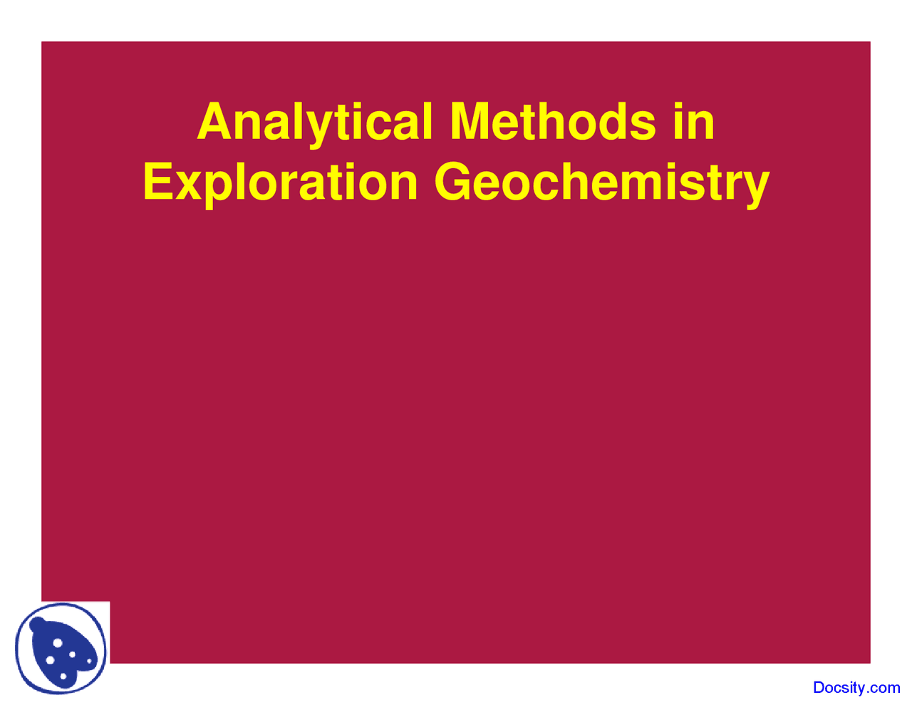 Analytical Methods Geochemistry I Lecture Slides Slides
