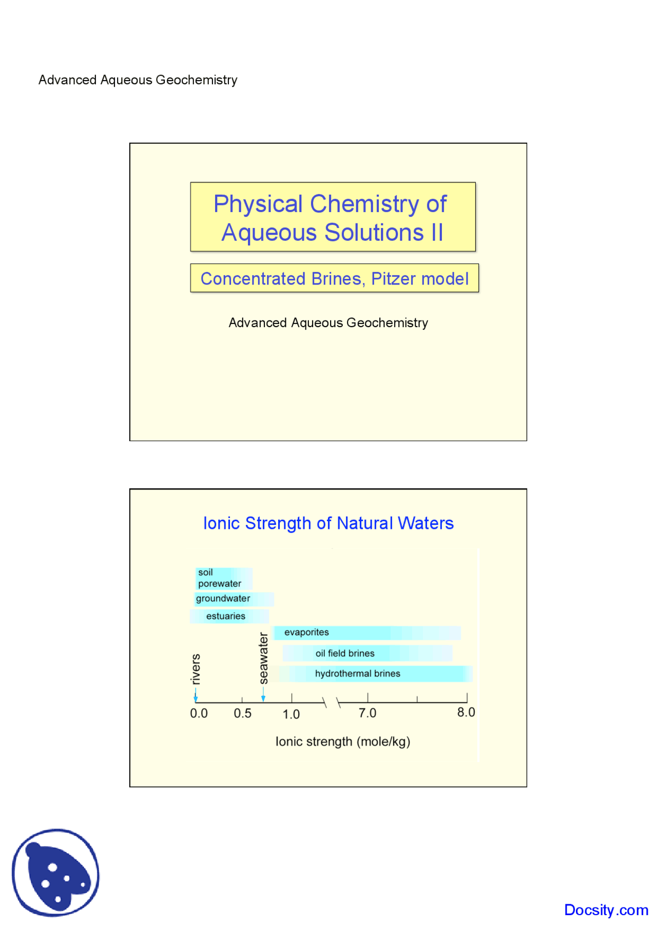Aqueous Solutions Ii Geochemistry I Lecture Slides Docsity