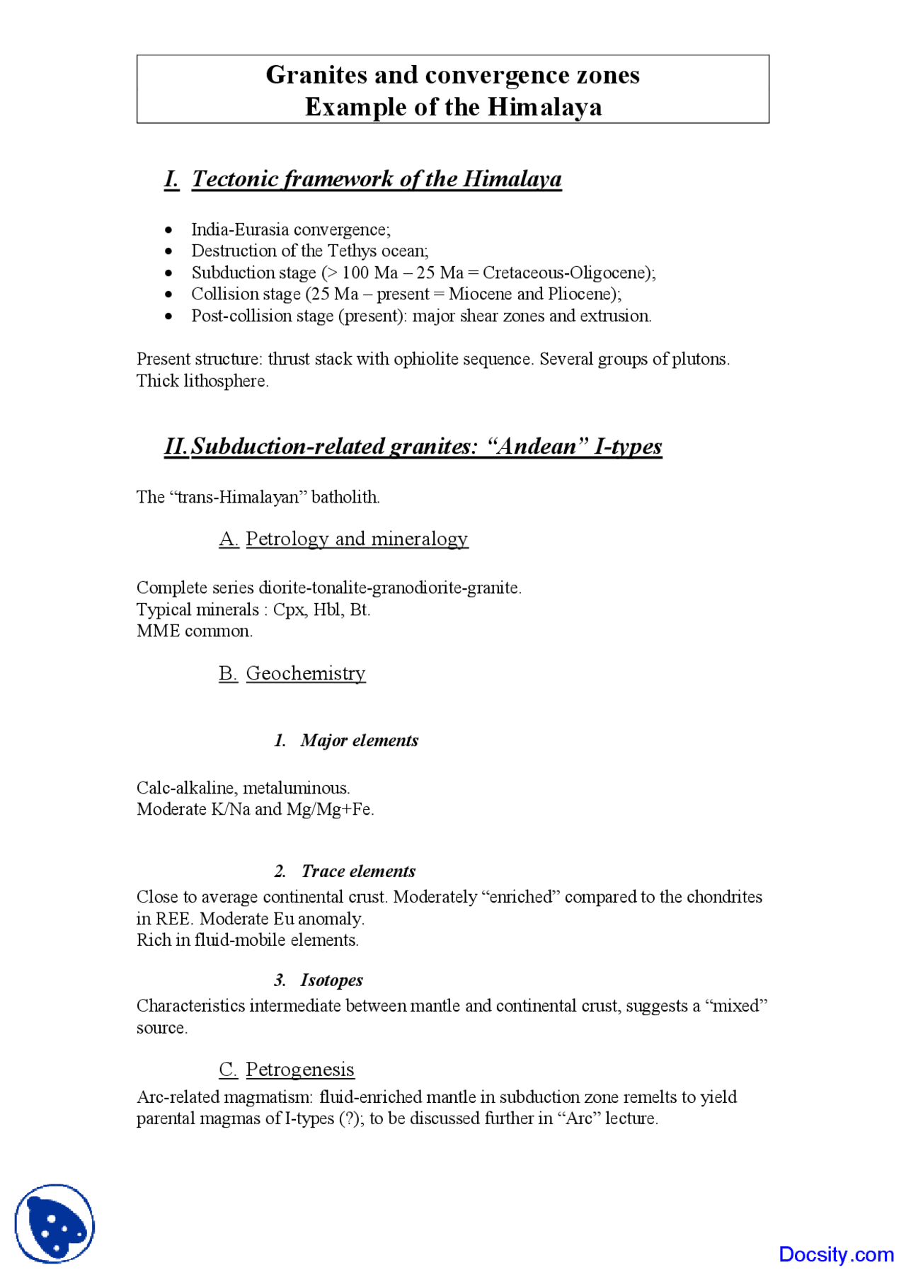 Granites Geochemistry I Lecture Notes Docsity