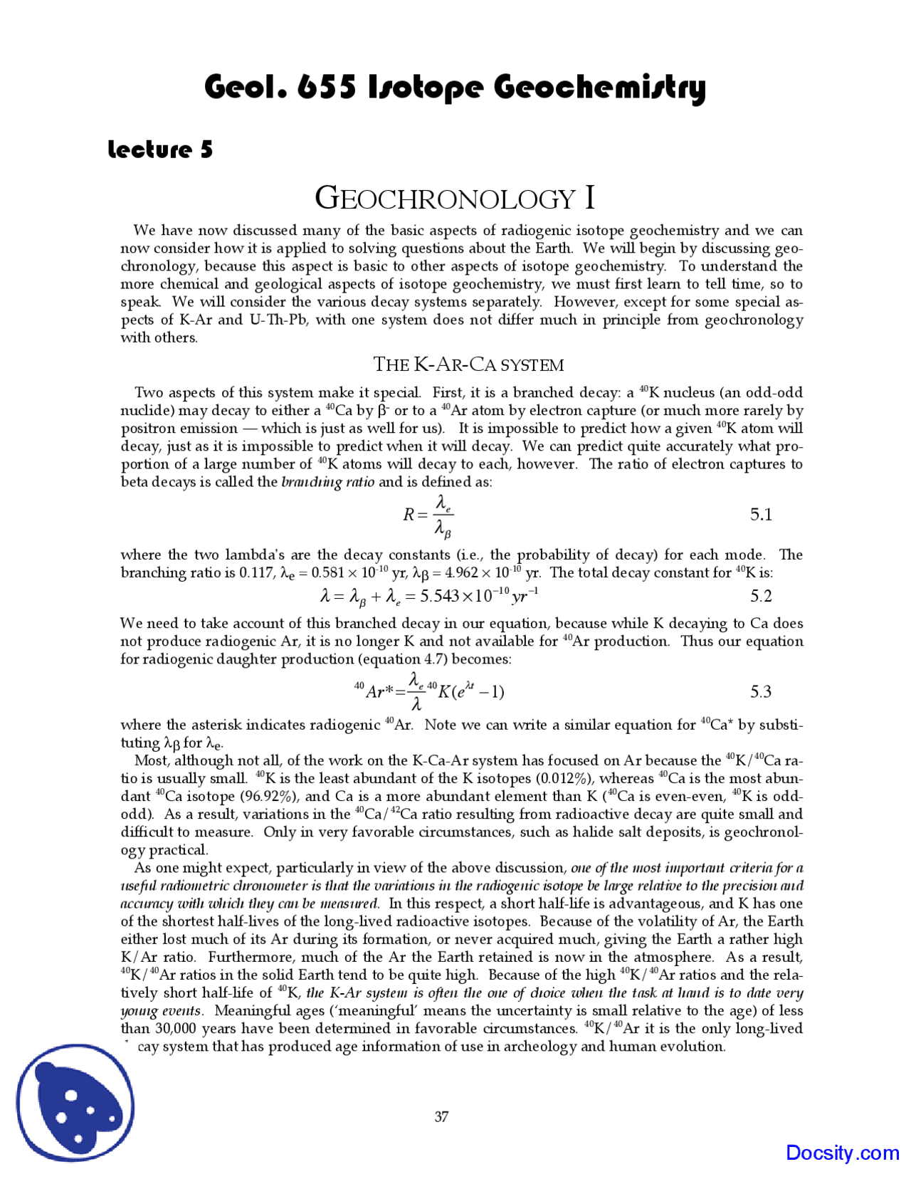 Radiogenic Ii Geochemistry I Lecture Notes Docsity