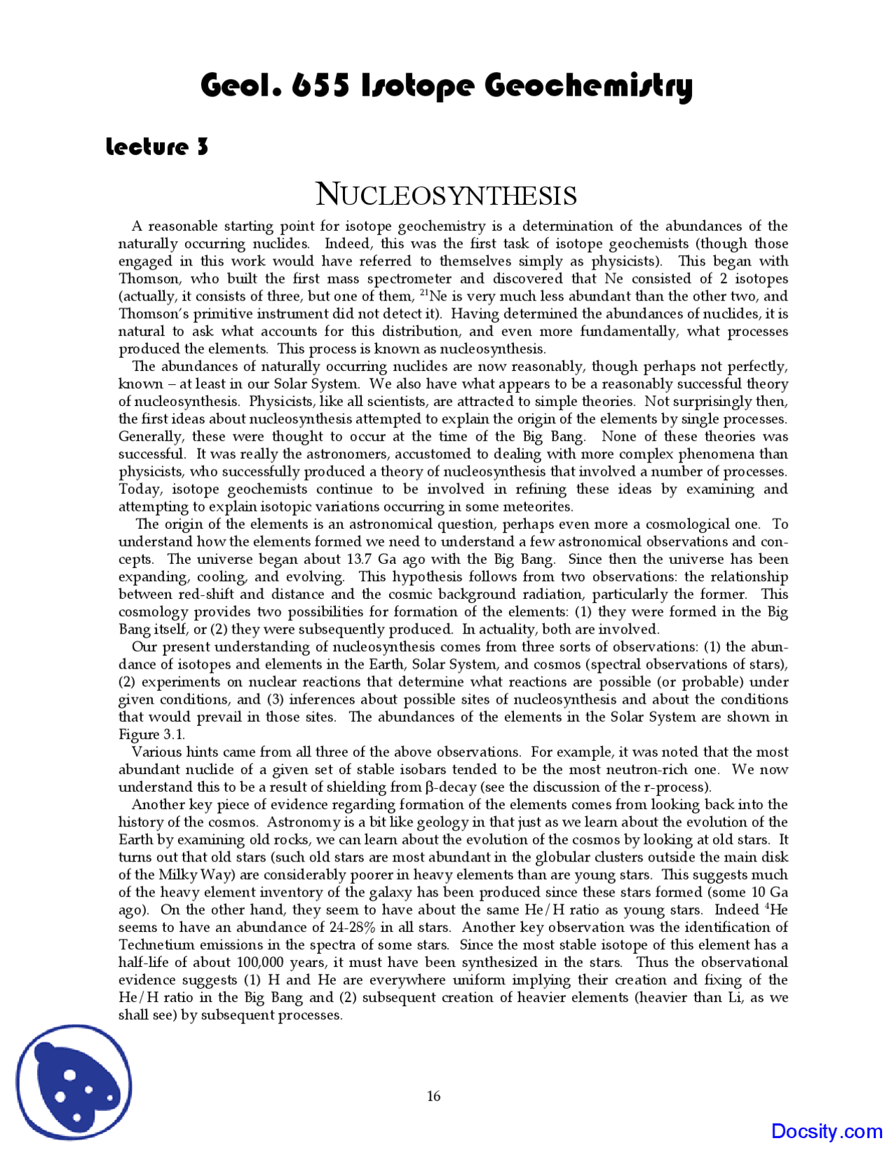Mass Spectrometer Geochemistry I Lecture Notes Docsity