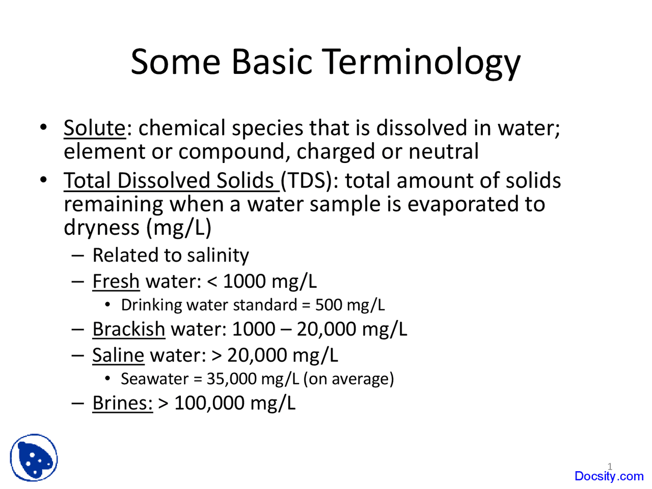 Chemical Species - Geochemistry I - Lecture Slides - Docsity