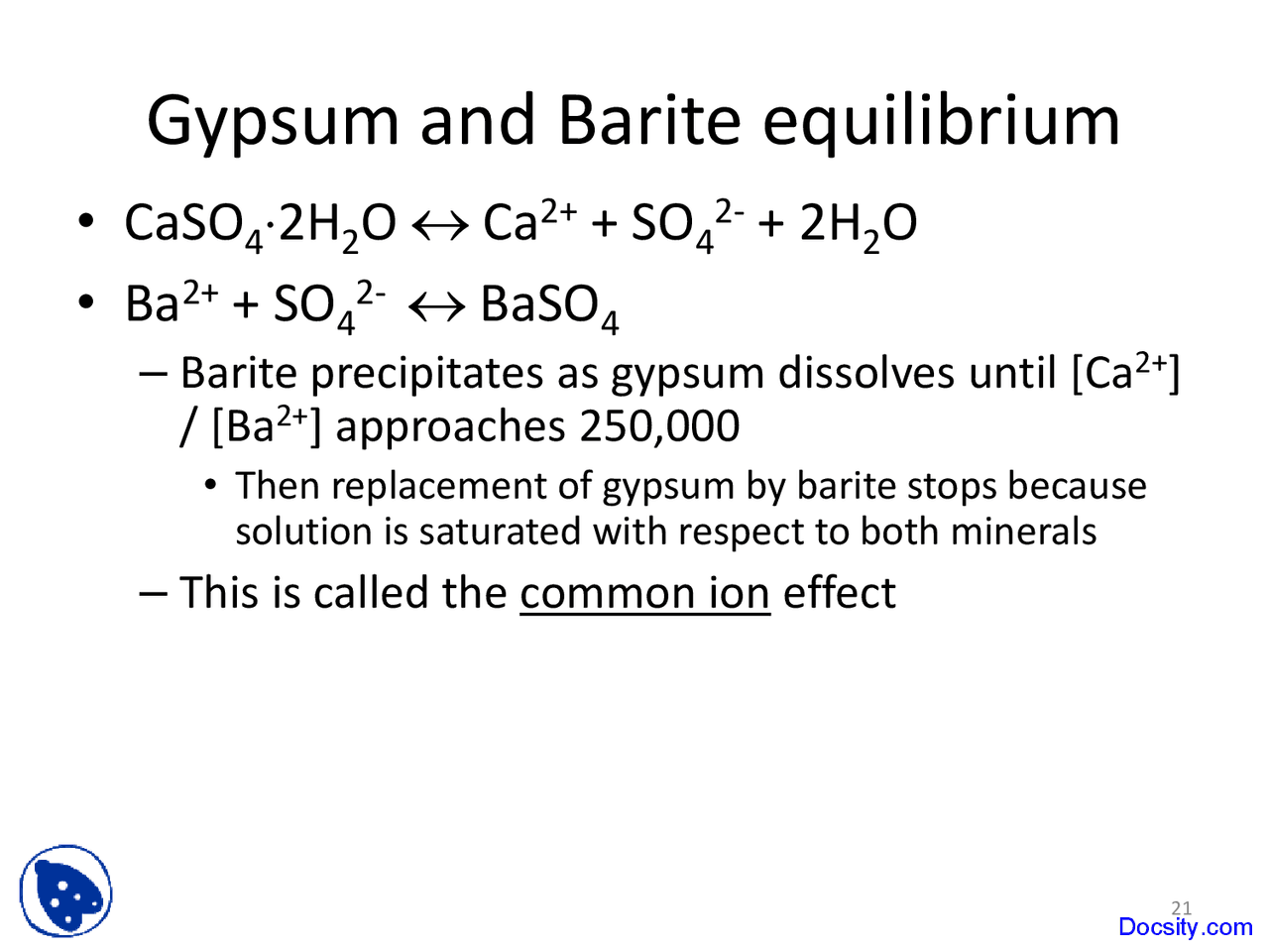 Barite Equilibrium Geochemistry I Lecture Slides Docsity