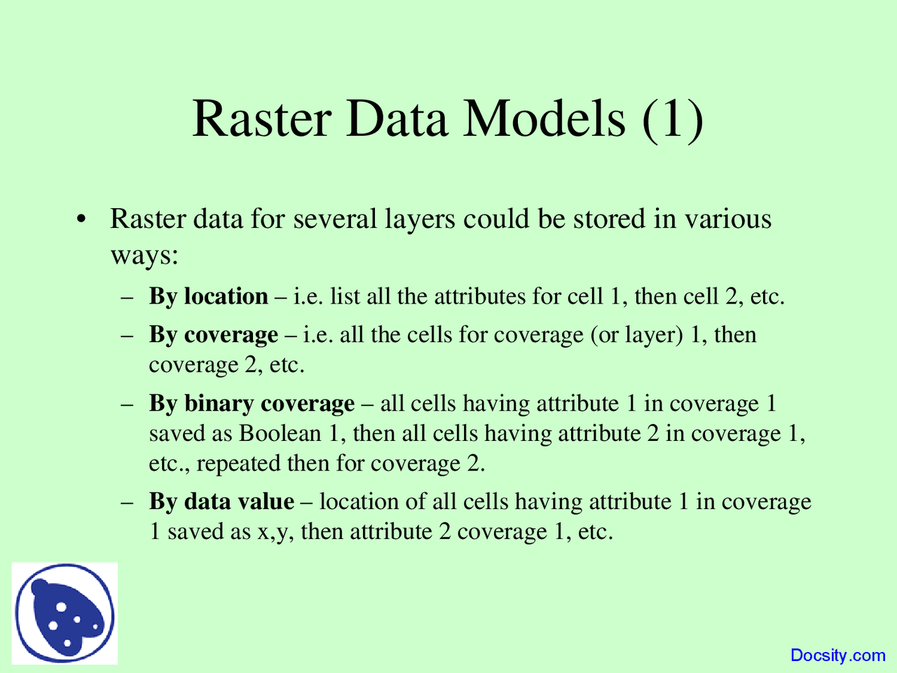 Raster Data Models Gis And Mapping Lecture Slides Docsity