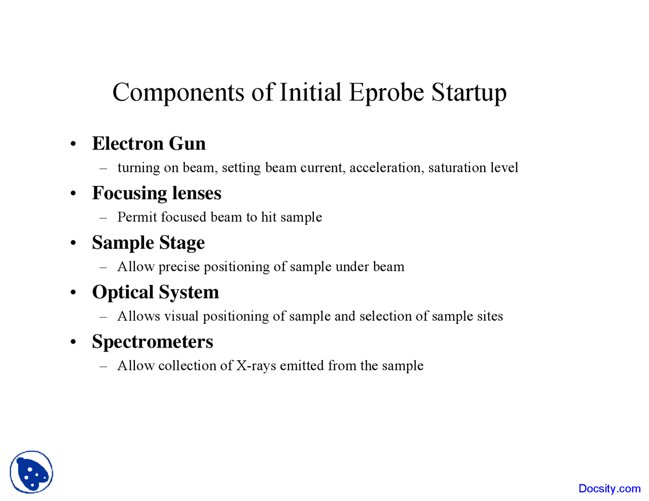 Initial Eprobe - Geochemistry I - Lecture Slides - Docsity