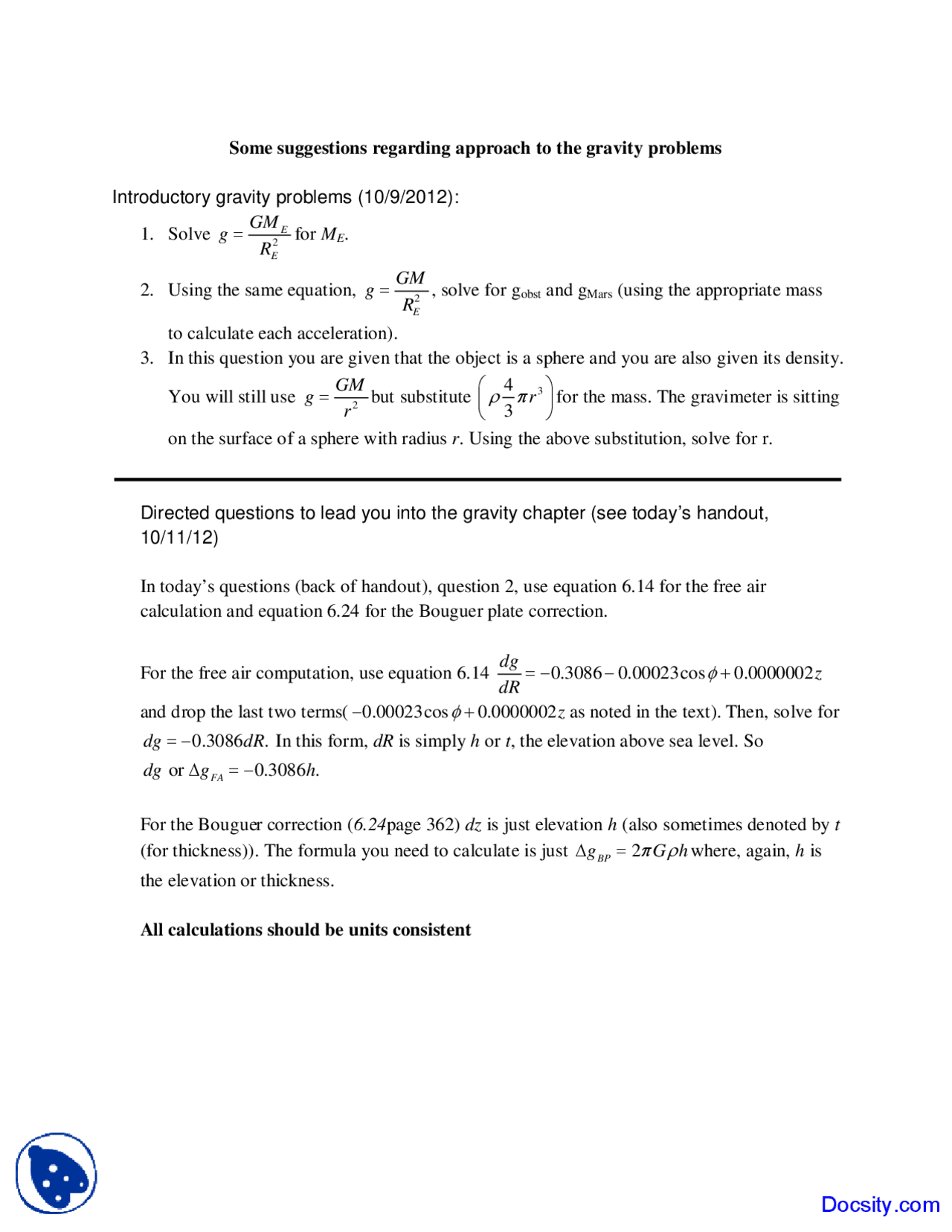 Equation Environmental Geology Lecture Notes Docsity