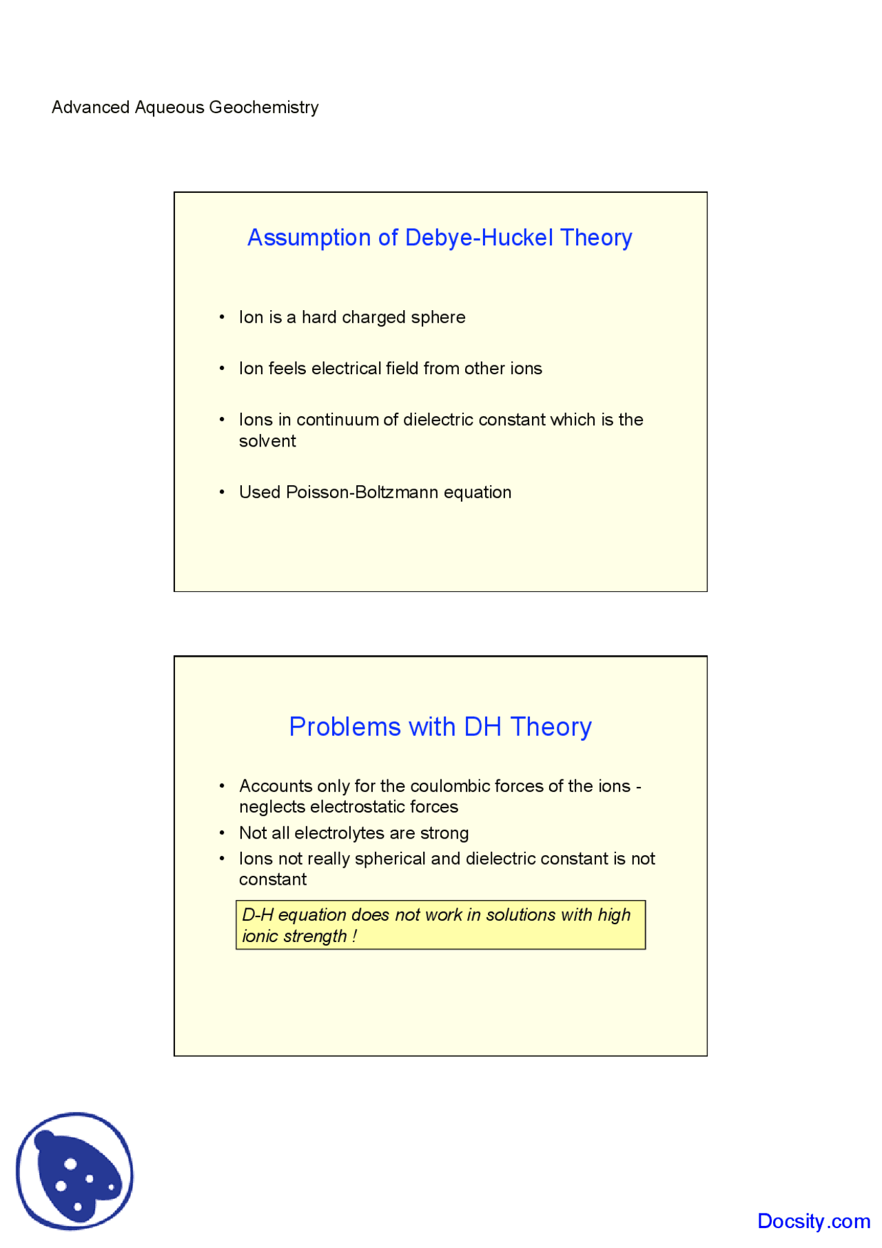 Assumption - Geochemistry I - Lecture Slides - Docsity