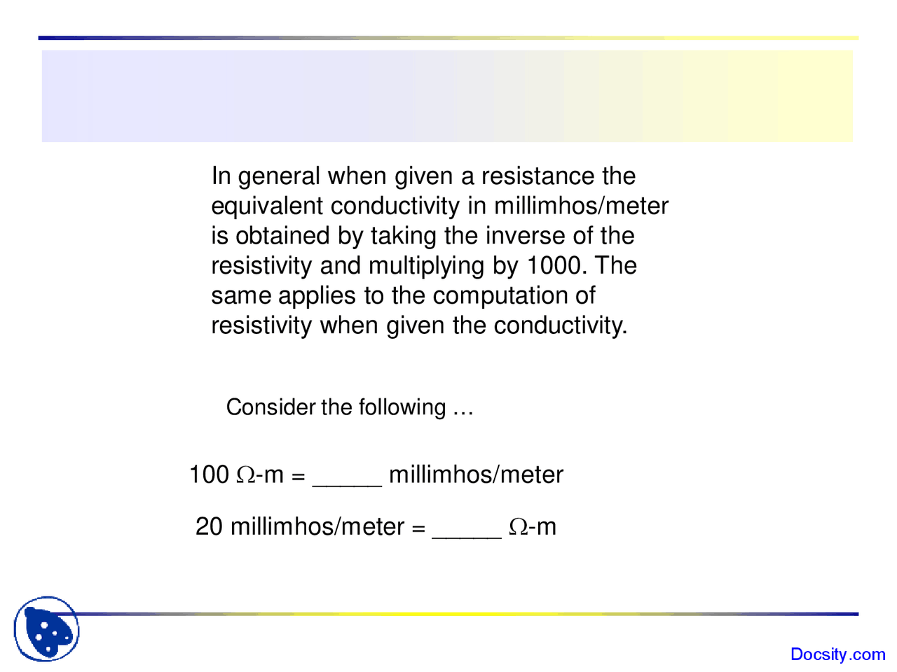 Resistivity Environment And Geology Lecture Slides Docsity