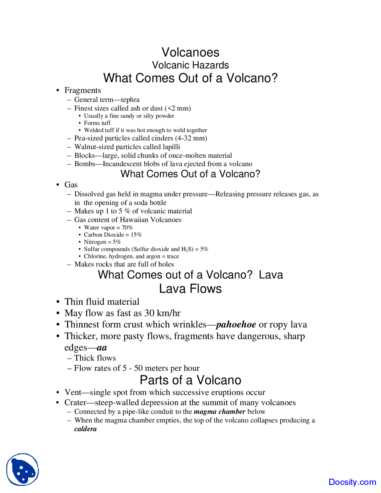 Volcanoes - Environmental Geology - Lecture Notes - Docsity