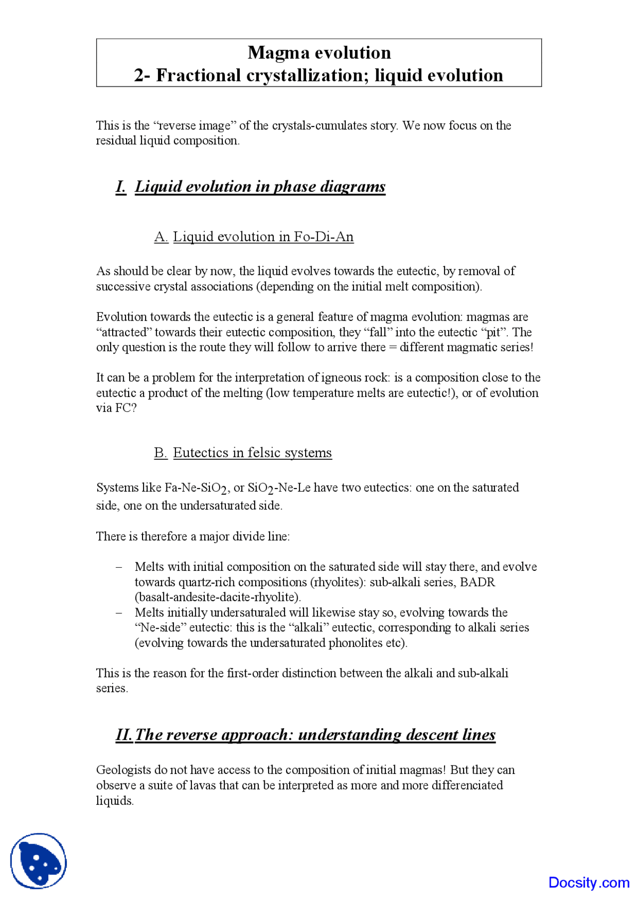 Liquid Evolution Geochemistry I Lecture Notes Docsity