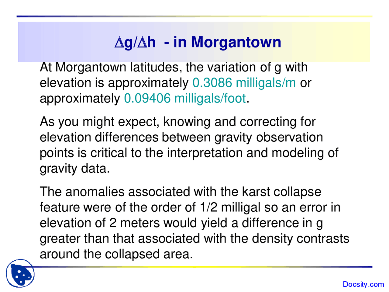 Morgantown - Environment and Geology - Lecture Slides - Docsity