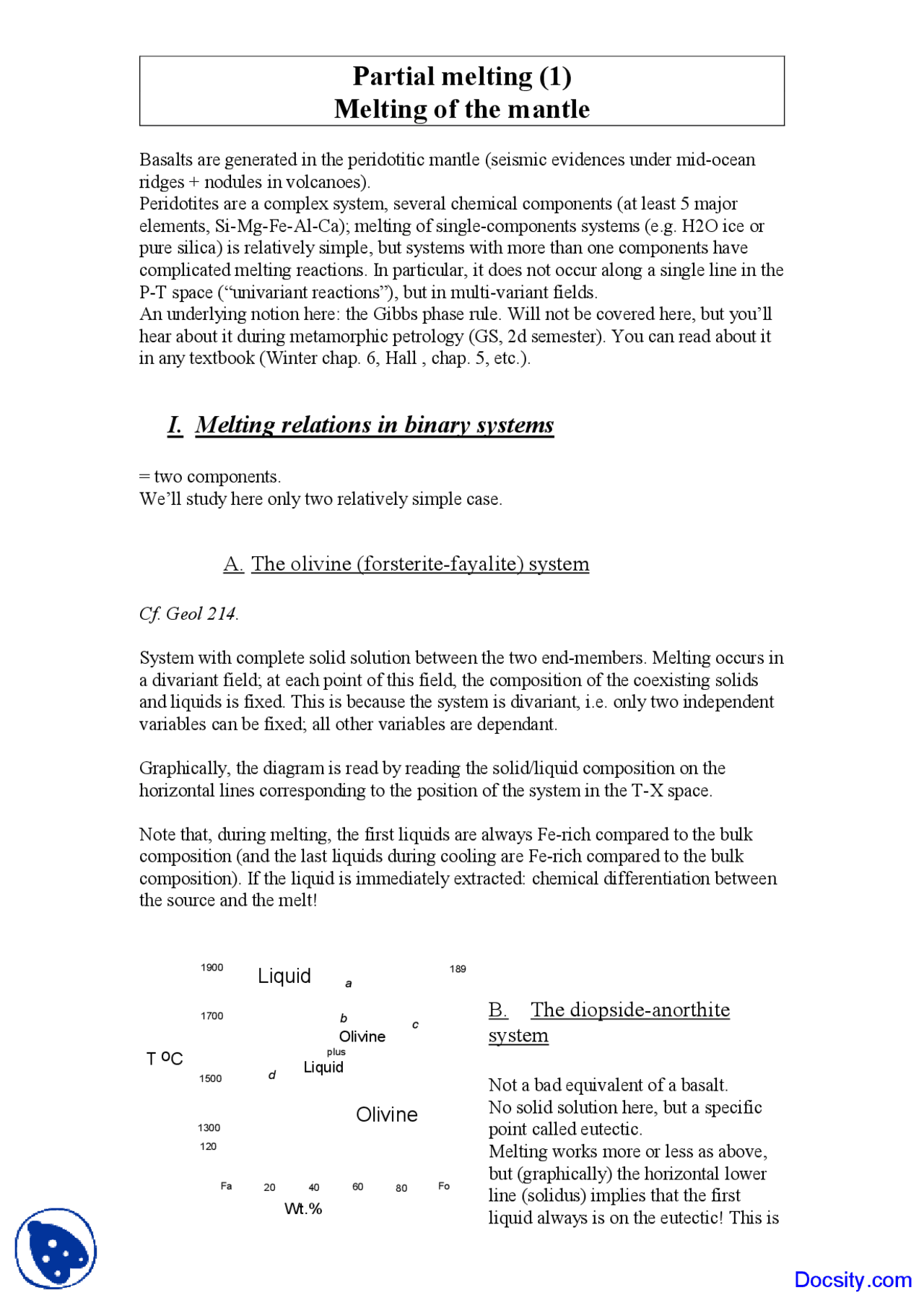 Partial Melting Geochemistry I Lecture Notes Docsity