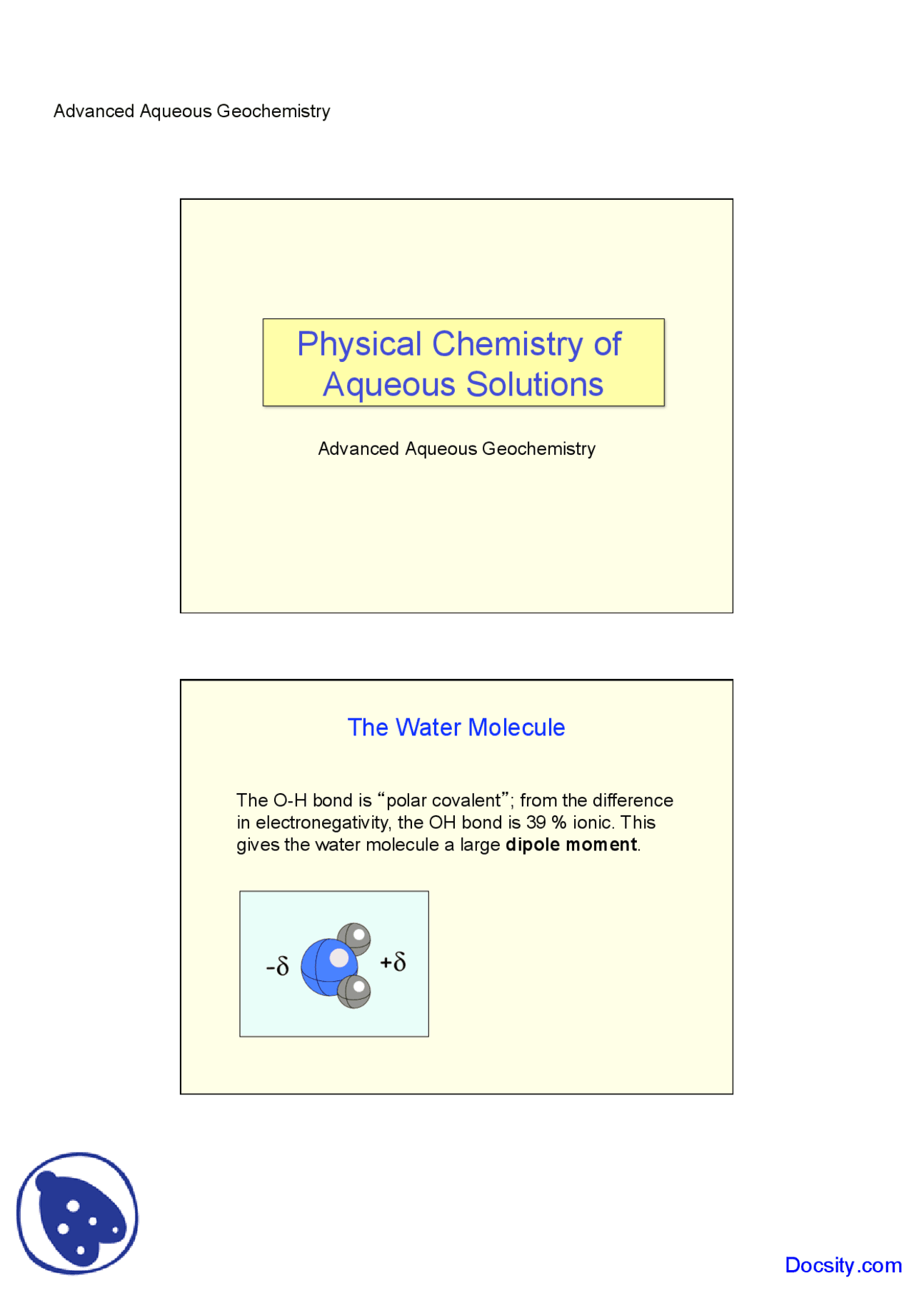 Aqueous Solutions Geochemistry I Lecture Slides Docsity