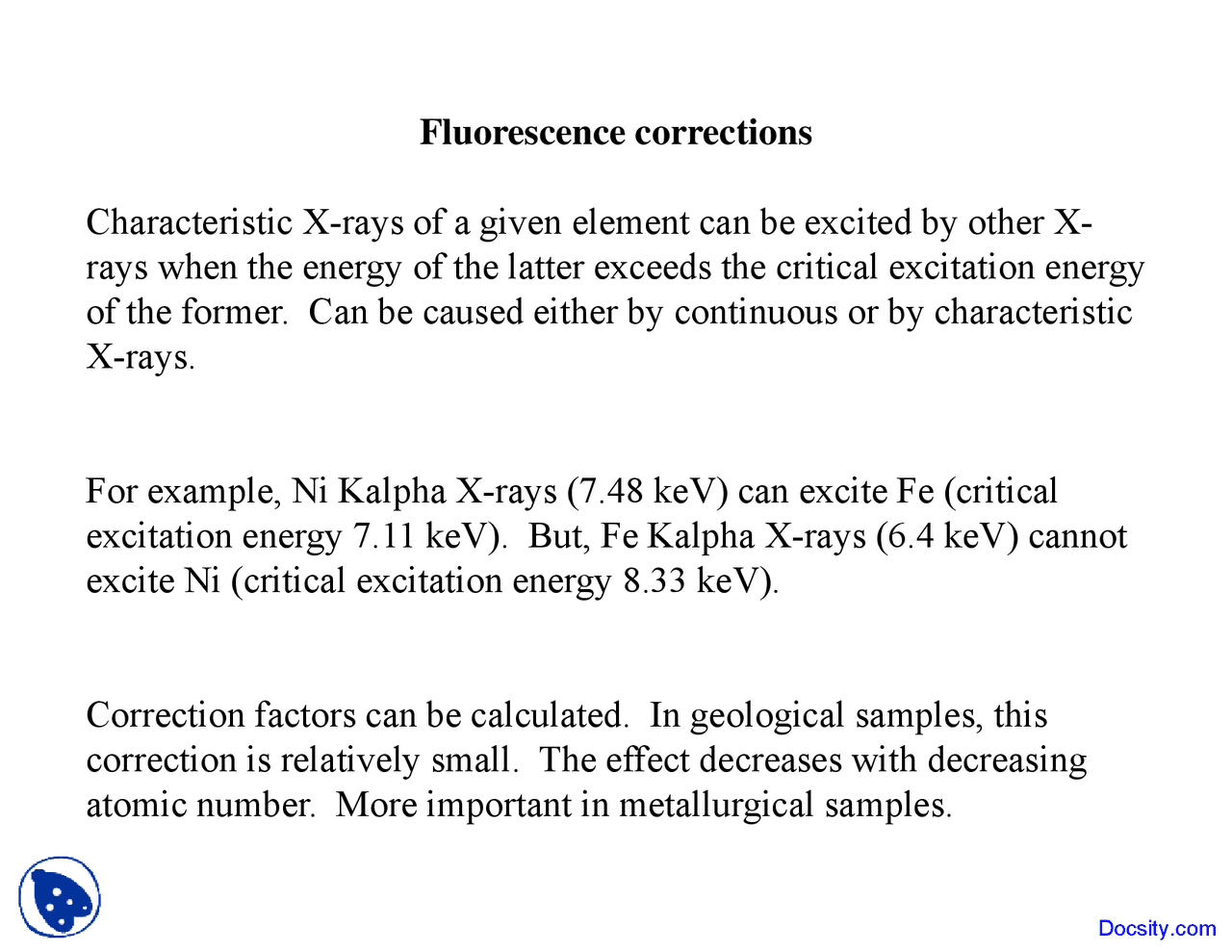 Fluorescence Corrections - Geochemistry I - Lecture Slides - Docsity