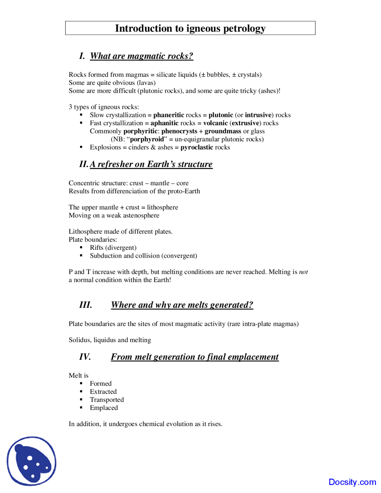 Igneous Petrology - Geochemistry I - Lecture Notes | Study notes ...