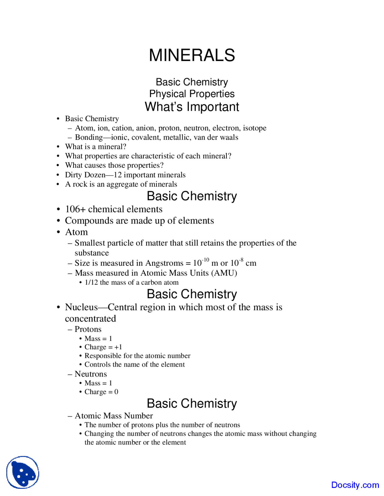 Minerals Environmental Geology Lecture Notes Docsity