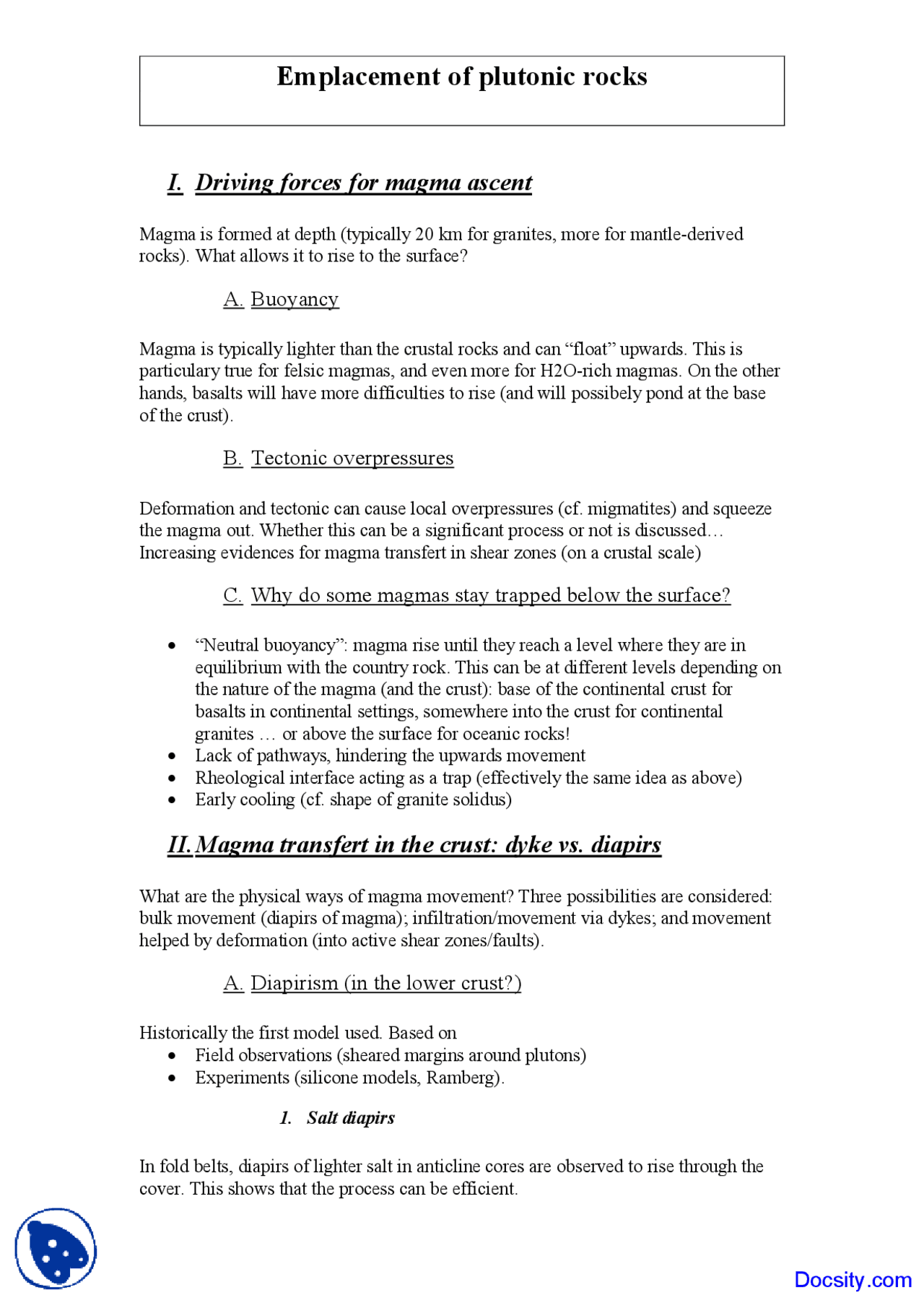 Emplacement Geochemistry I Lecture Notes Docsity
