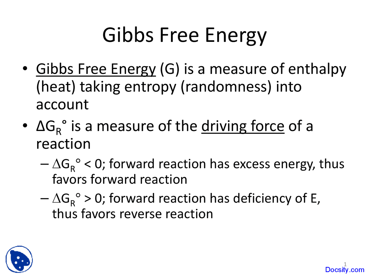 Free Energy Geochemistry I Lecture Slides Docsity