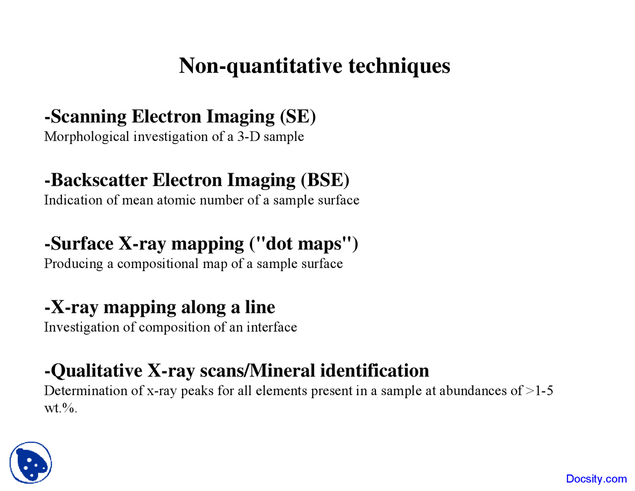Electron Imaging - Geochemistry I - Lecture Slides - Docsity