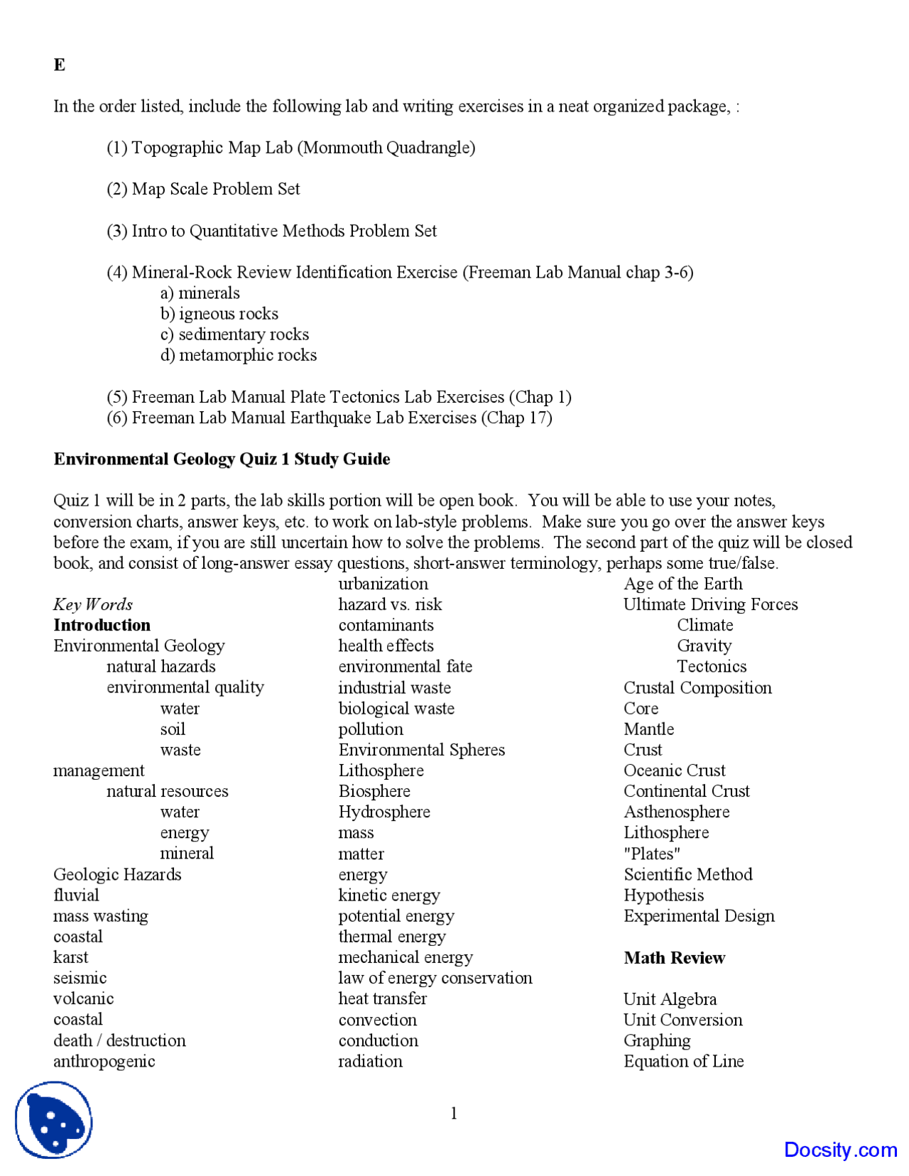 Topographic Map - Environmental Geology - Lecture Notes | Study notes ...