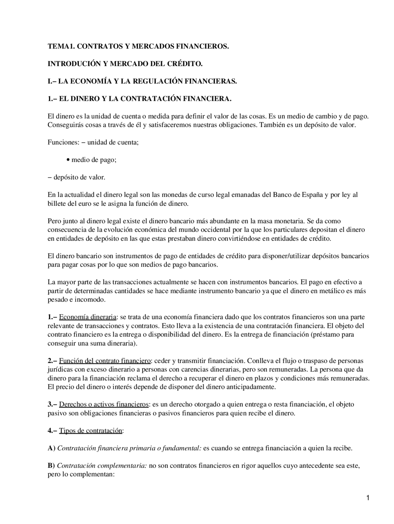 Contratos y mercados financieros - Apuntes - Derecho Mercantil - Docsity