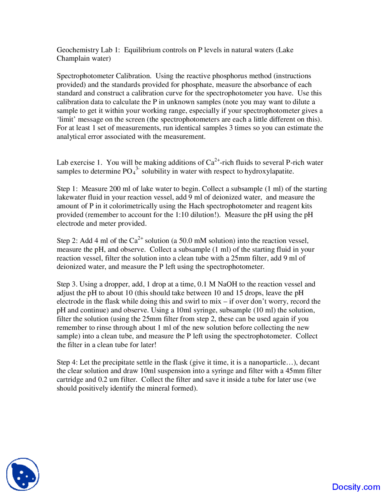 Spectrophotometer Calibration - Geochemistry I - Lecture Notes - Docsity