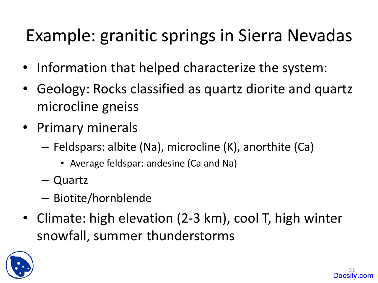 Sierra Nevadas - Geochemistry I - Lecture Slides - Docsity