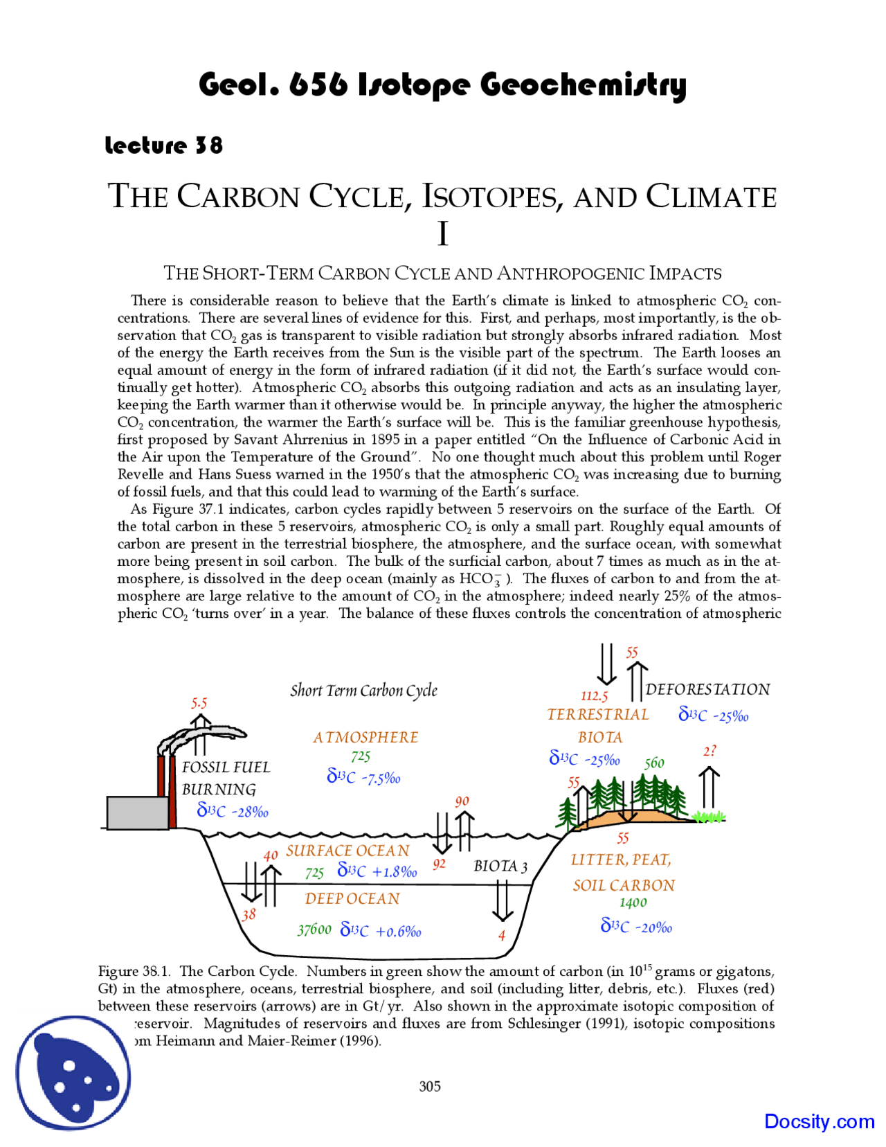 Organic Geochemistry I Lecture Notes Docsity
