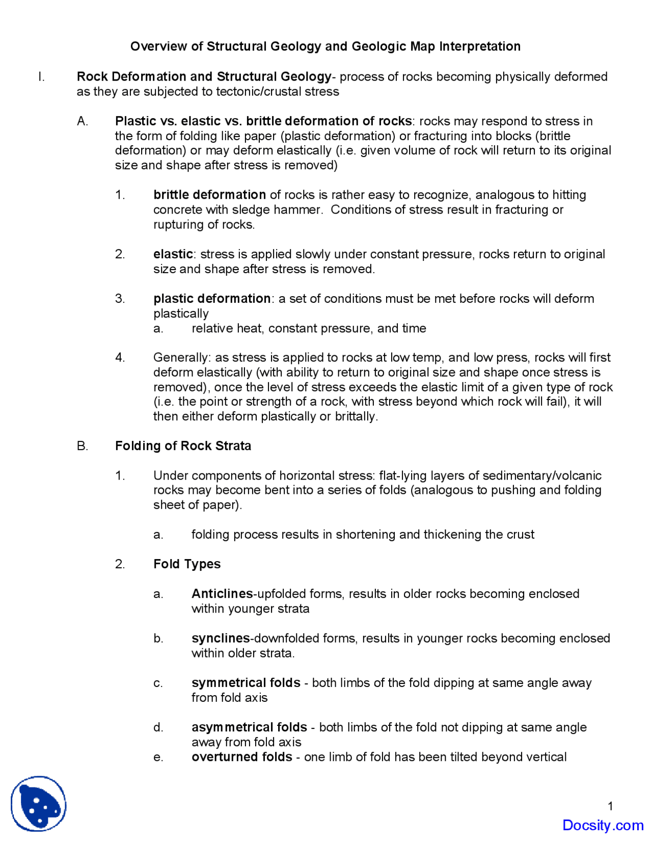 Rock Deformation Environmental Geology Lecture Notes Docsity