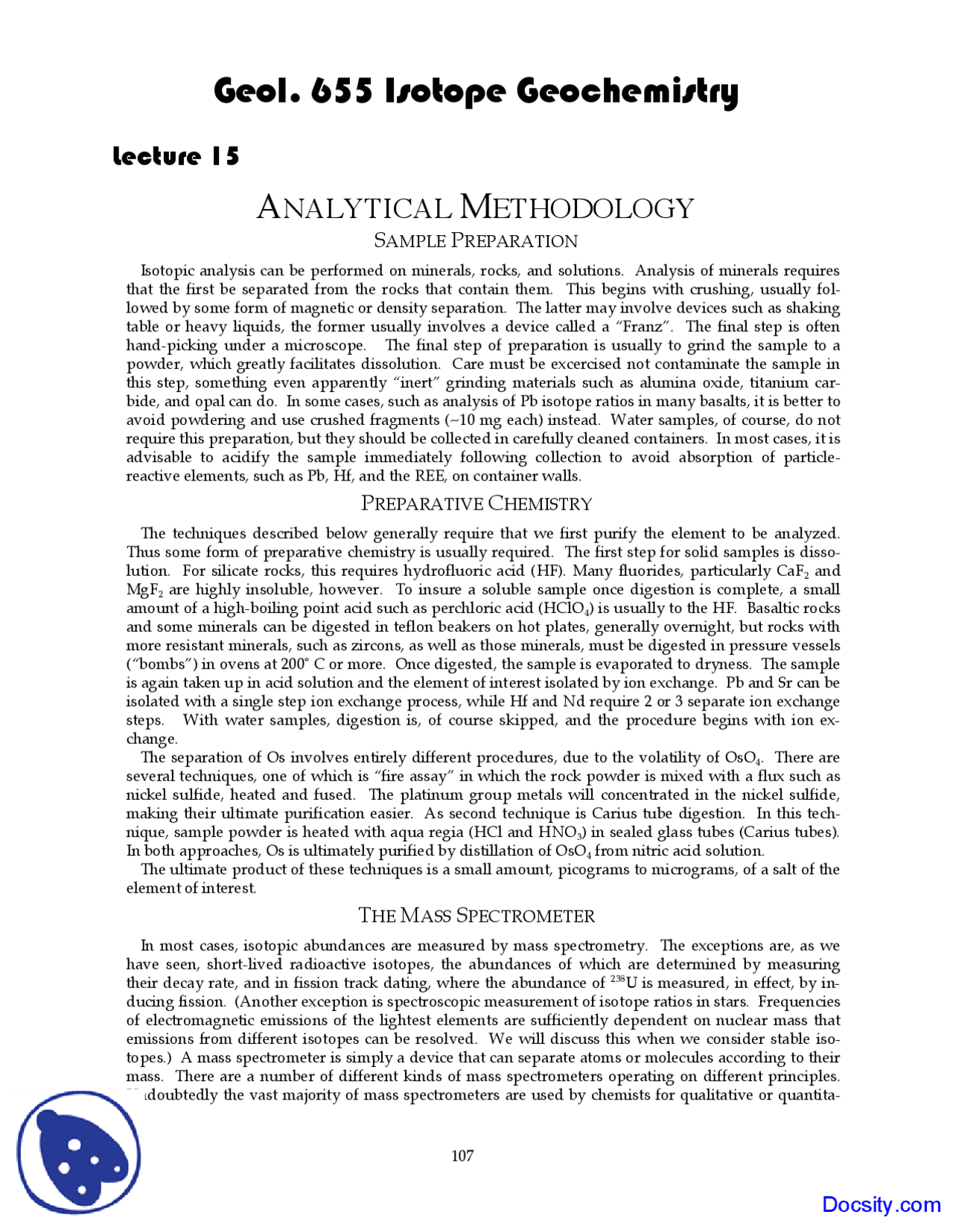 Density Separation Geochemistry I Lecture Notes Docsity