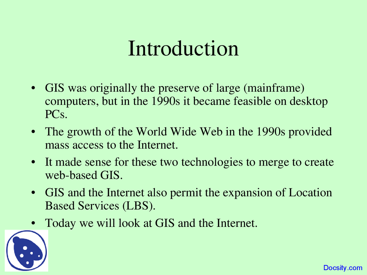 History Of The Internet Gis And Mapping Lecture Slides Docsity