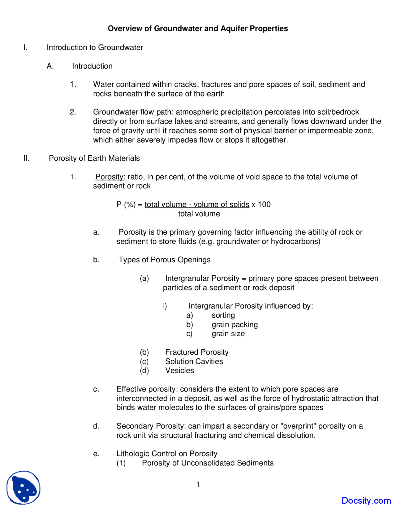 Aquifer Properties Environmental Geology Lecture Notes Docsity