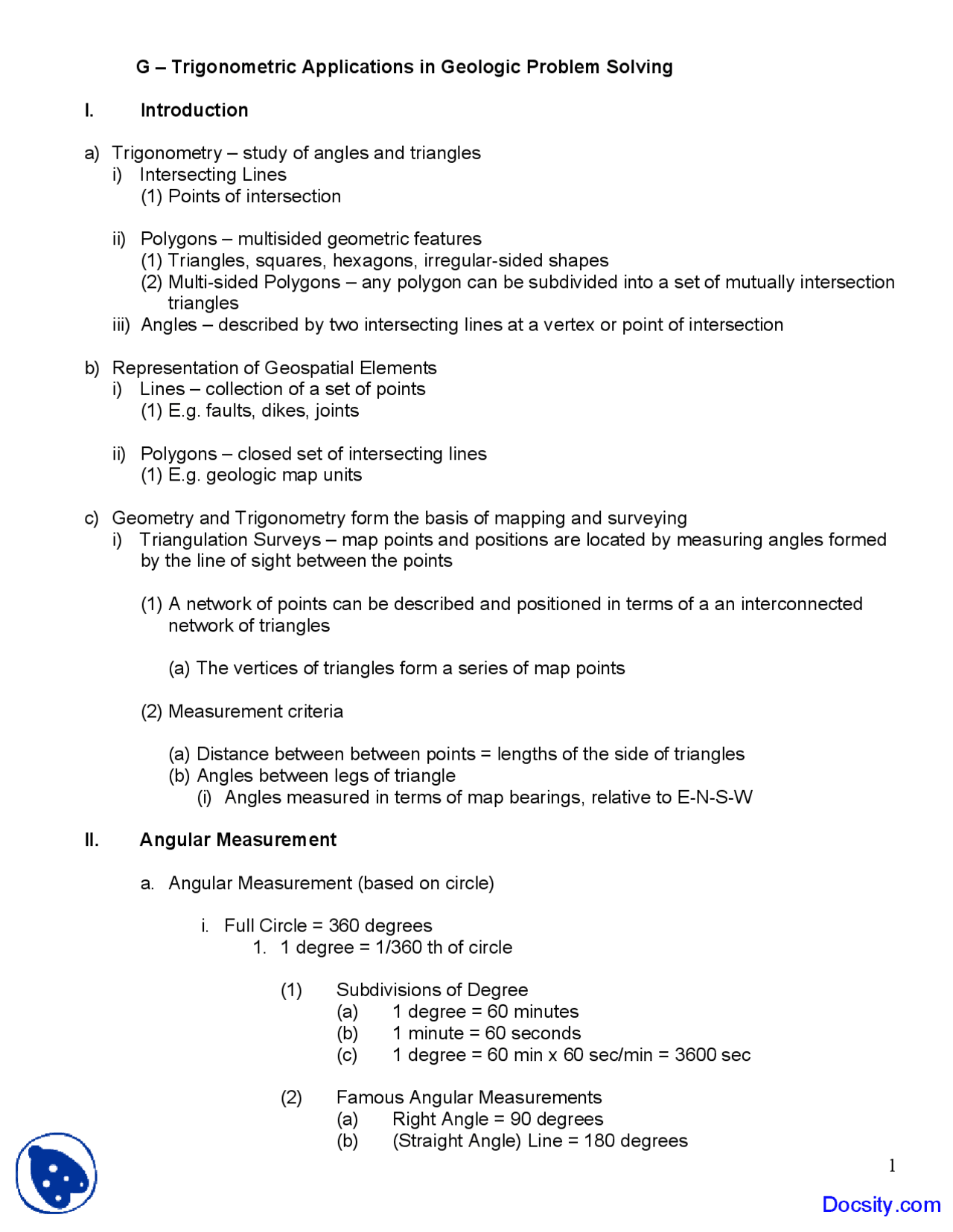 Trigonometric Applications Environmental Geology Lecture Notes