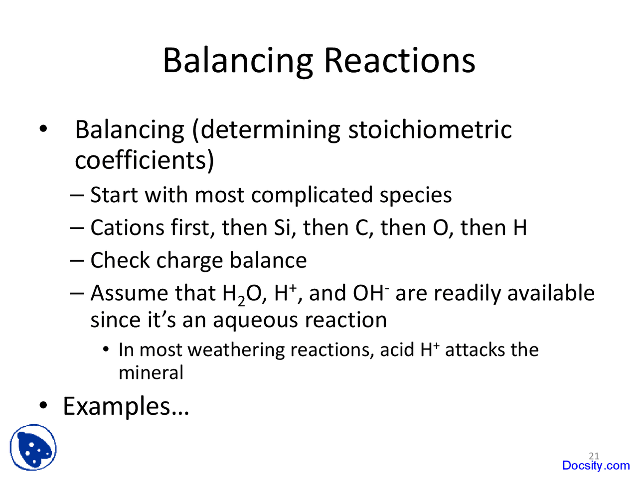 Balancing Reactions Geochemistry I Lecture Slides Docsity