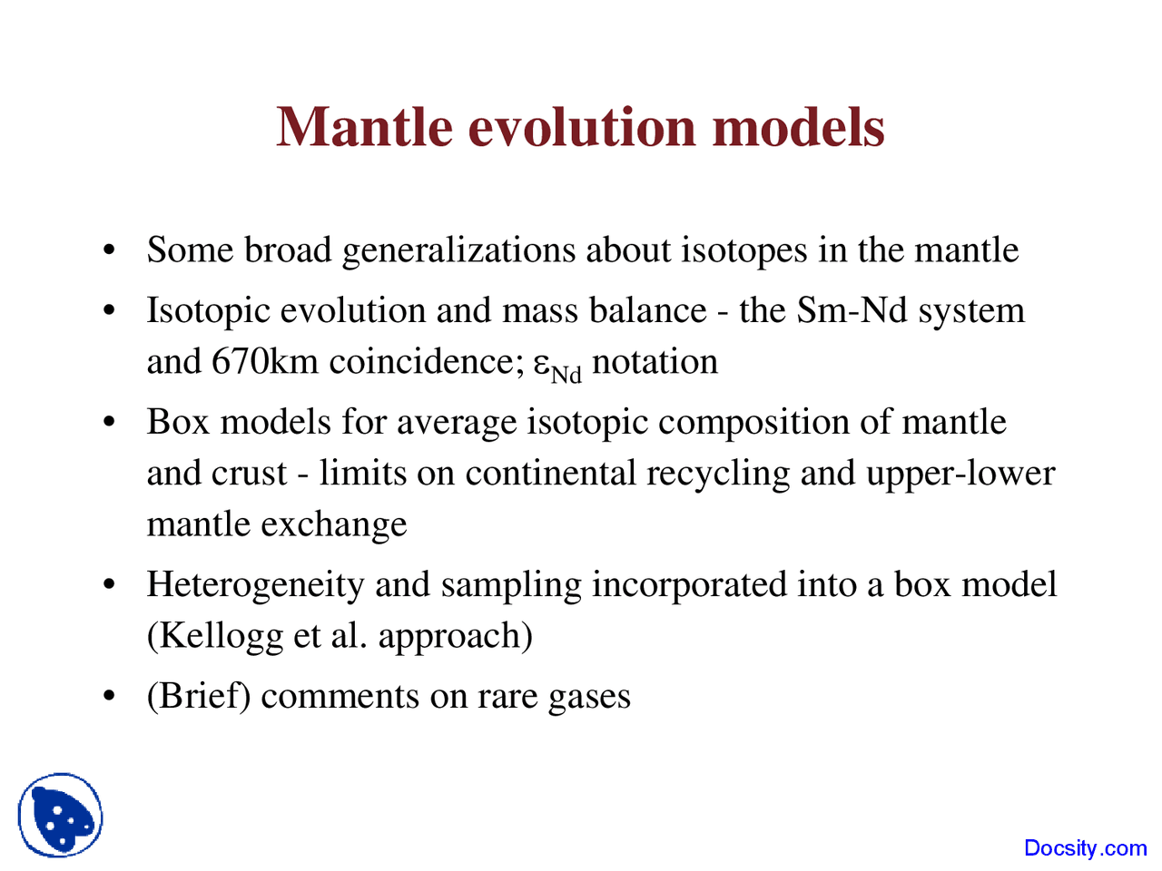 Mantle Evolution Models Geochemistry I Lecture Slides Docsity