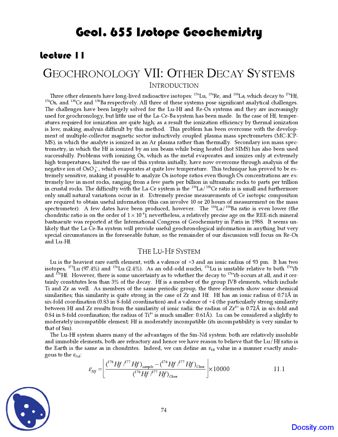Mass Spectrometers Geochemistry I Lecture Notes Docsity
