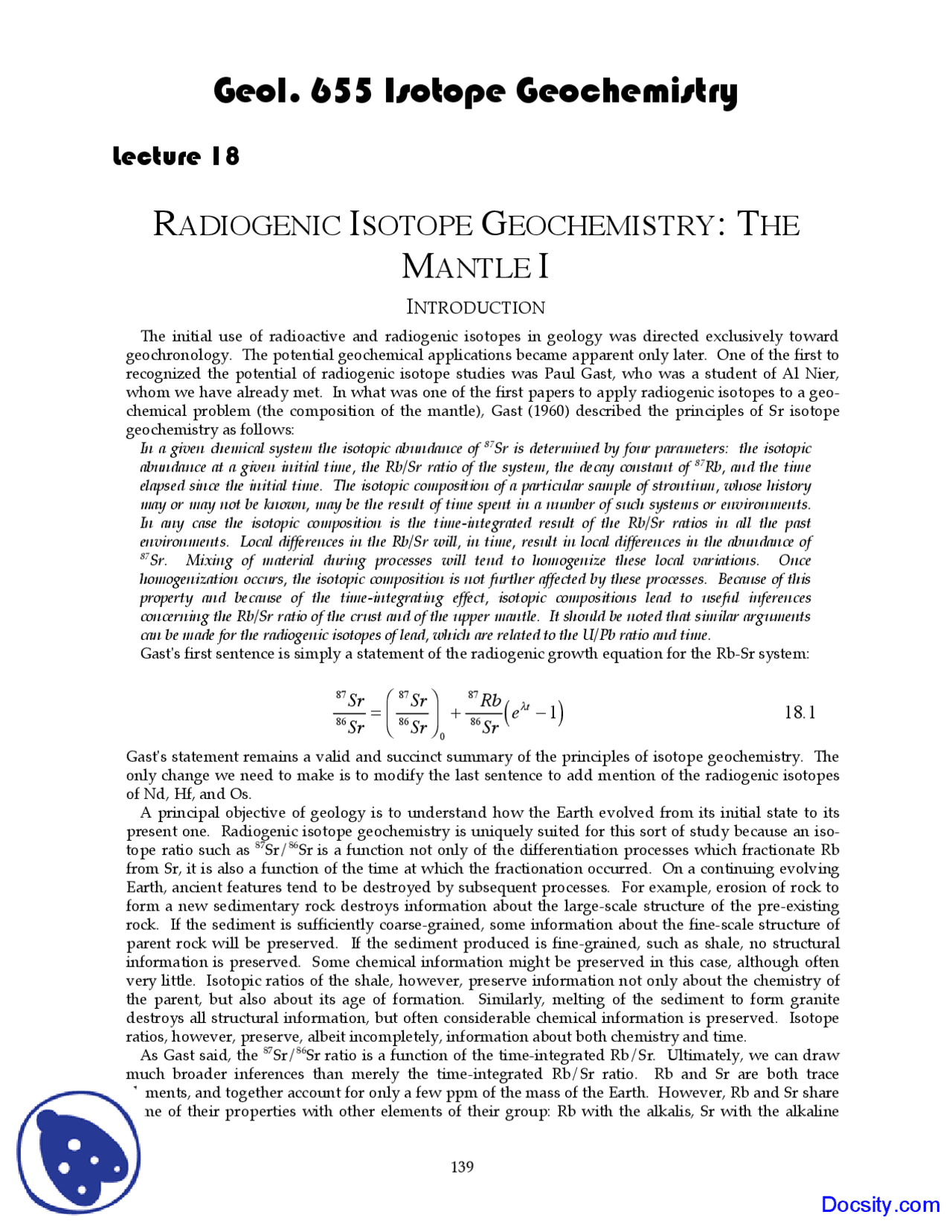 Isotopic Signatures Geochemistry I Lecture Notes Docsity