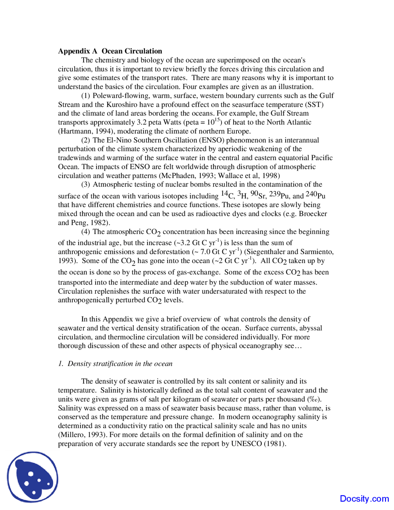 Ocean Circulation Geochemistry I Lecture Notes Docsity