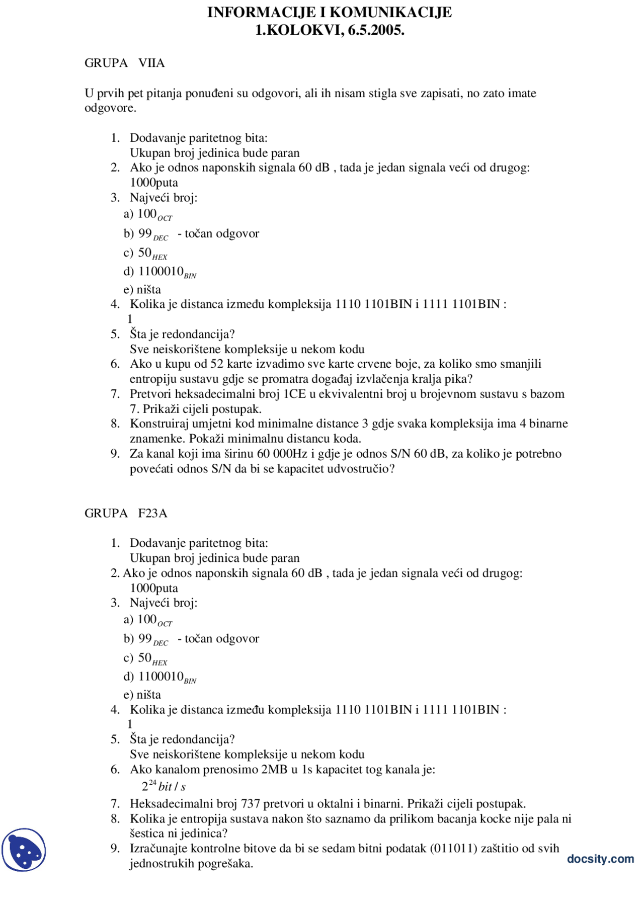 Kolokvijum-Ispit-Informacije i komunikacije-Saobracajni fakultet | Ispiti' predlog Osnove ...