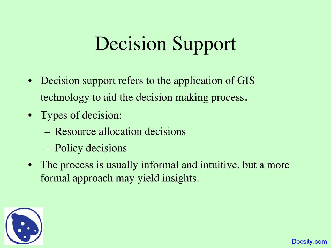Decision Support Gis And Mapping Lecture Slides Docsity