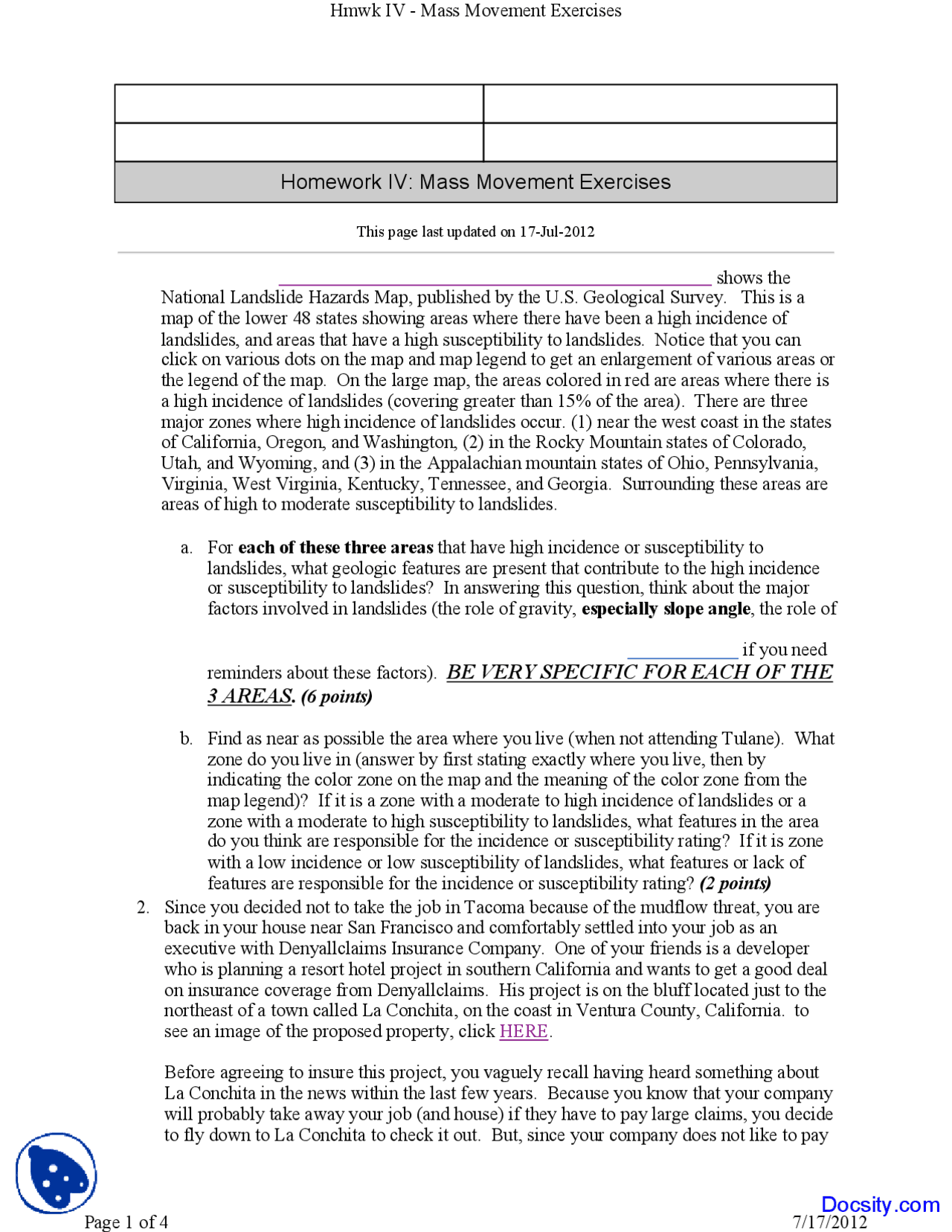 Mass Movement - Environmental Geology - Lecture Notes - Docsity